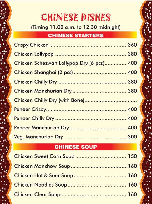 Menu of Fountain Inn, Vasai, Mumbai