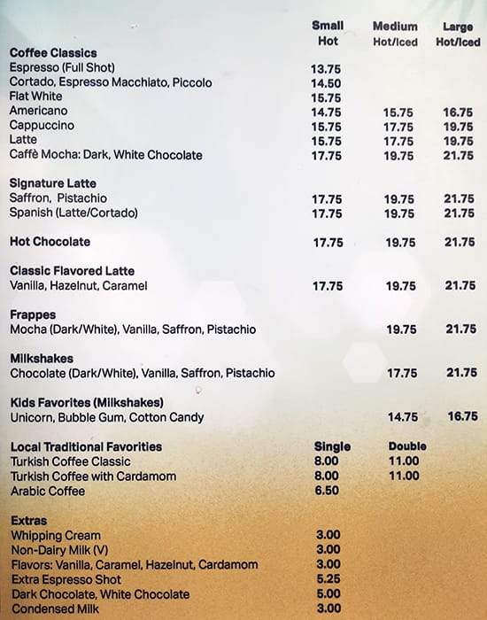 Menu of ADNOC Oasis, Al Maqtaa, Abu Dhabi