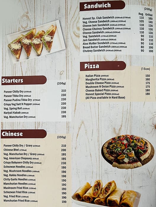 Menu of Honest, Gota, Ahmedabad