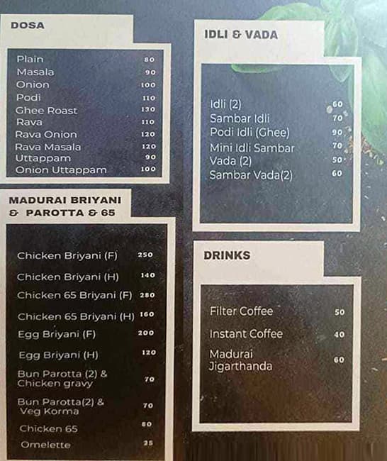 Menu of Madurai Streets, Lajpat Nagar 4, New Delhi
