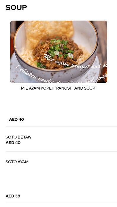 Menu of Betawi, Jumeirah Lake Towers (JLT), Dubai