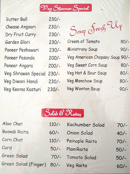 Menu at Veg Shravan, Nagpur
