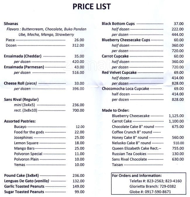 House Of Silvanas Menu, Menu for House Of Silvanas, Glorietta Complex ...