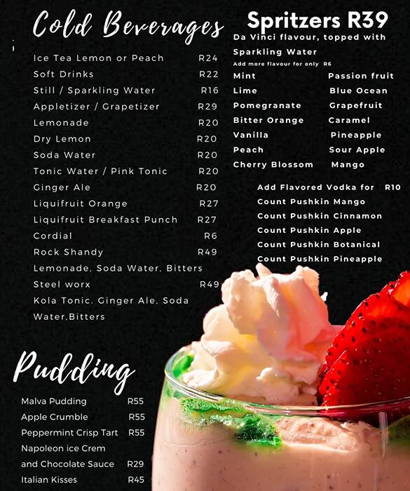 Menu au Rocket 88 pub et bar, Pretoria, Lynnwood Road