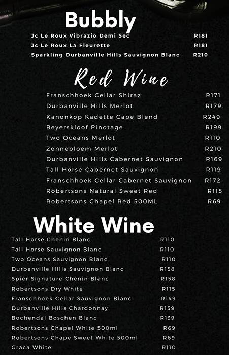 Menu at Rocket 88 pub & bar, Pretoria, Lynnwood Road