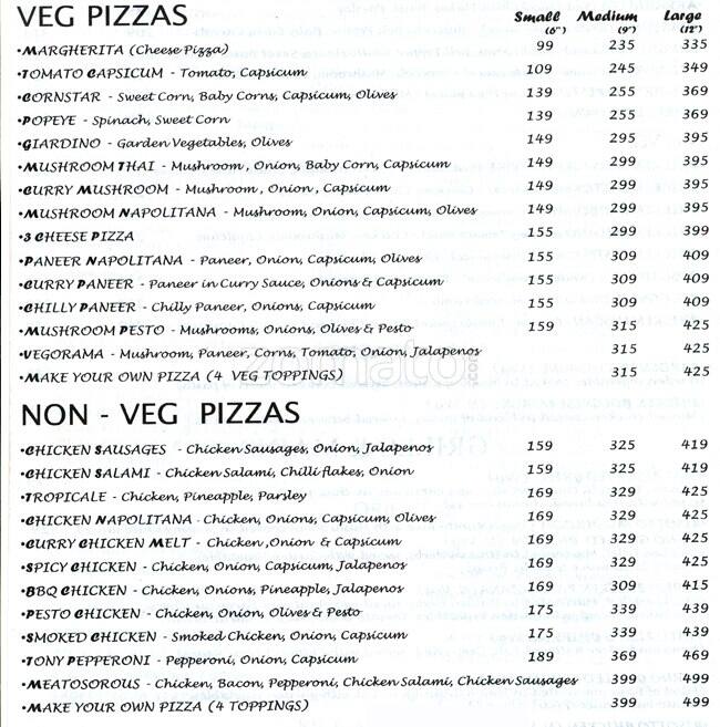 Menu at Forno, Panchkula, Dss