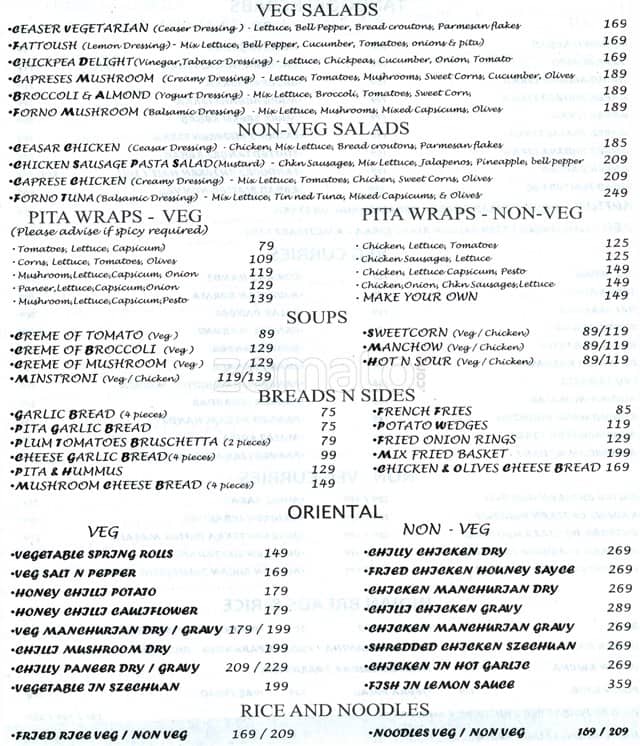 Menu at Forno, Panchkula, Dss