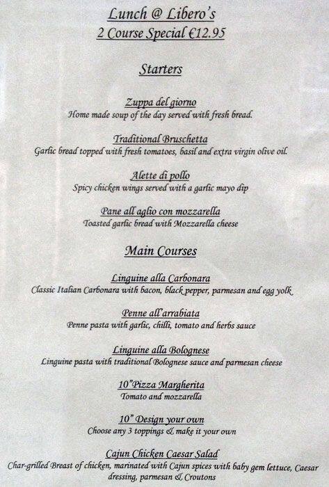 Menu at Libero Pizza & Pasta restaurant, Balbriggan