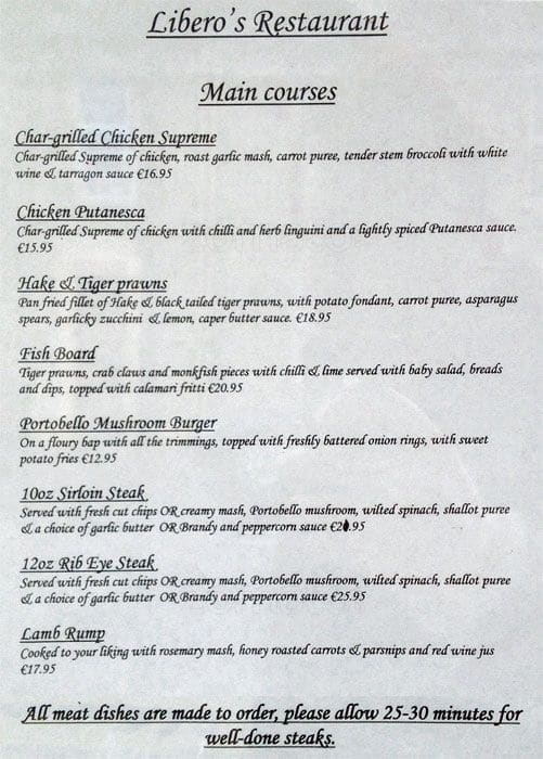 Menu at Libero Pizza & Pasta restaurant, Balbriggan