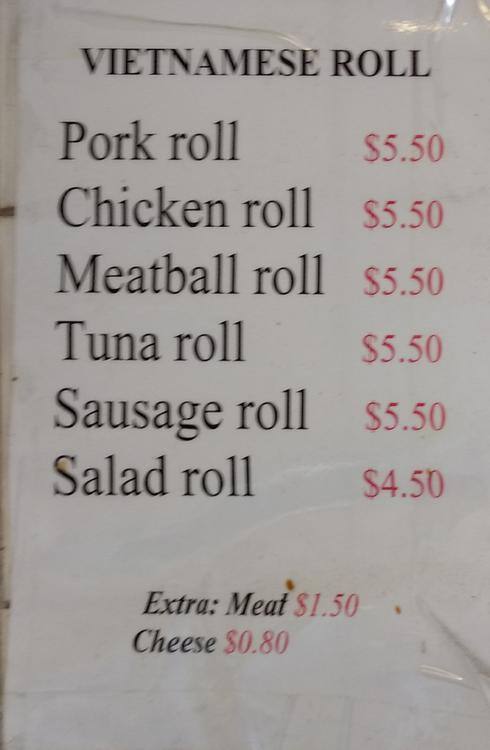 Menu at Maroubra Bakery, Maroubra, 872 Anzac Parade