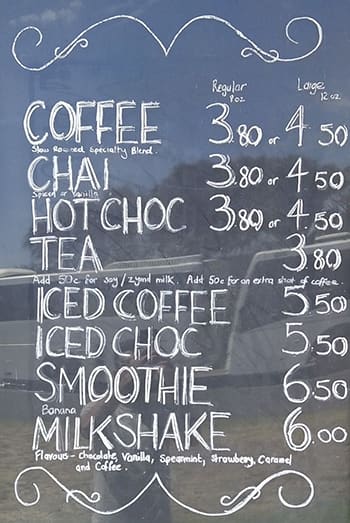 Menu at Tour De Cafe, Mordialloc