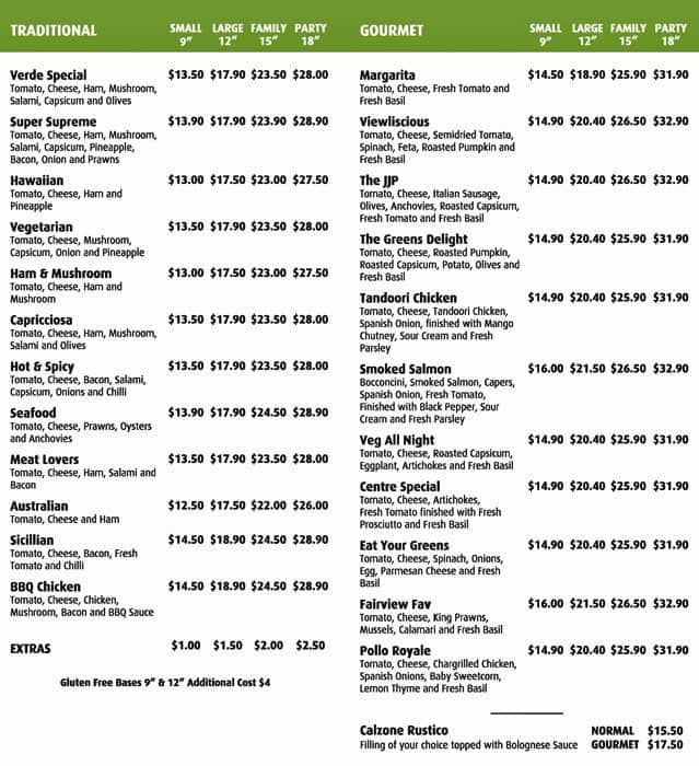 Menu at Cafe Verde Pizzeria, Fairview Park