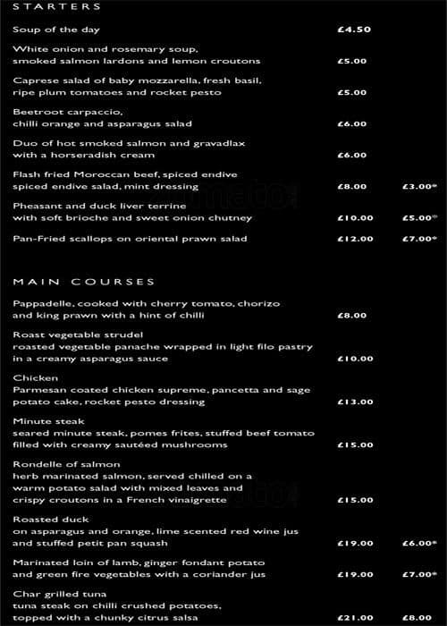 Carta de The Exchange Restaurant, Liverpool