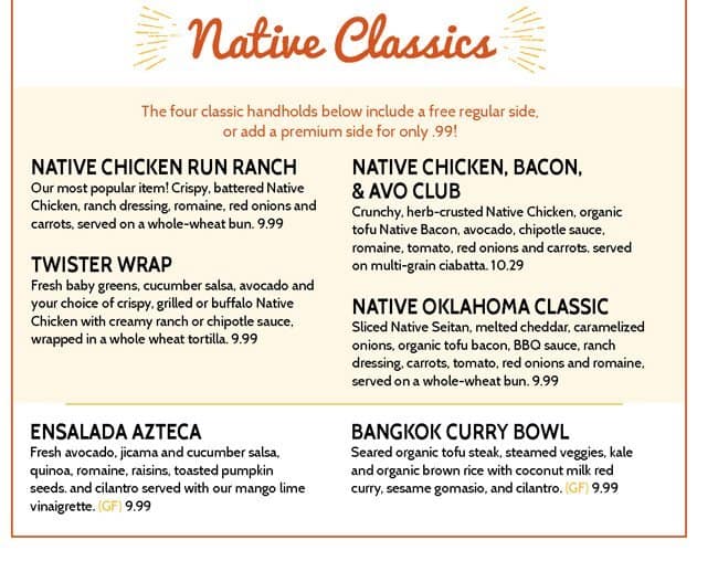 Menu at Native Foods restaurant, Chicago, 218 S Clark St