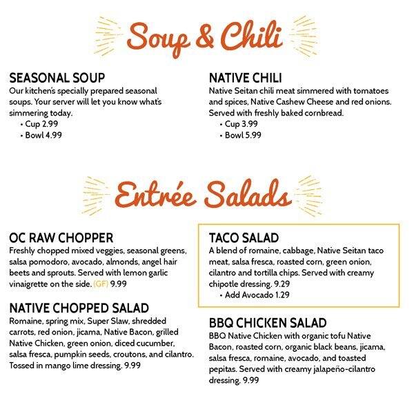Menu at Native Foods restaurant, Chicago, 218 S Clark St