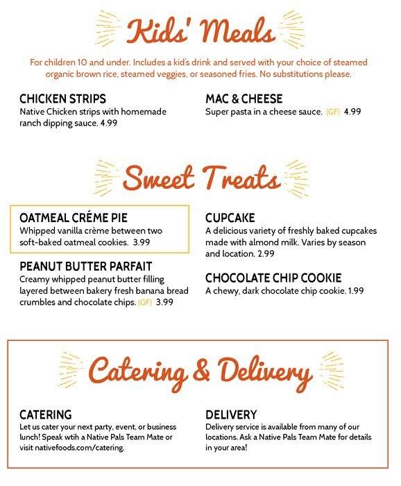 Menu at Native Foods restaurant, Chicago, 218 S Clark St