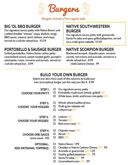 Menu at Native Foods restaurant, Chicago, 218 S Clark St