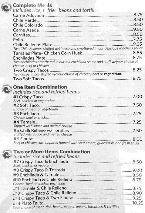 Menu at Island Taqueria restaurant, Alameda