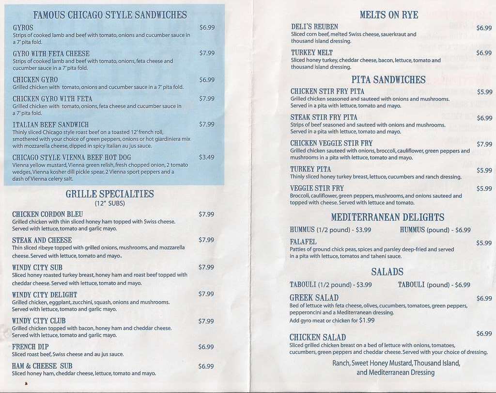 Menu at Windy City restaurant, Wyoming