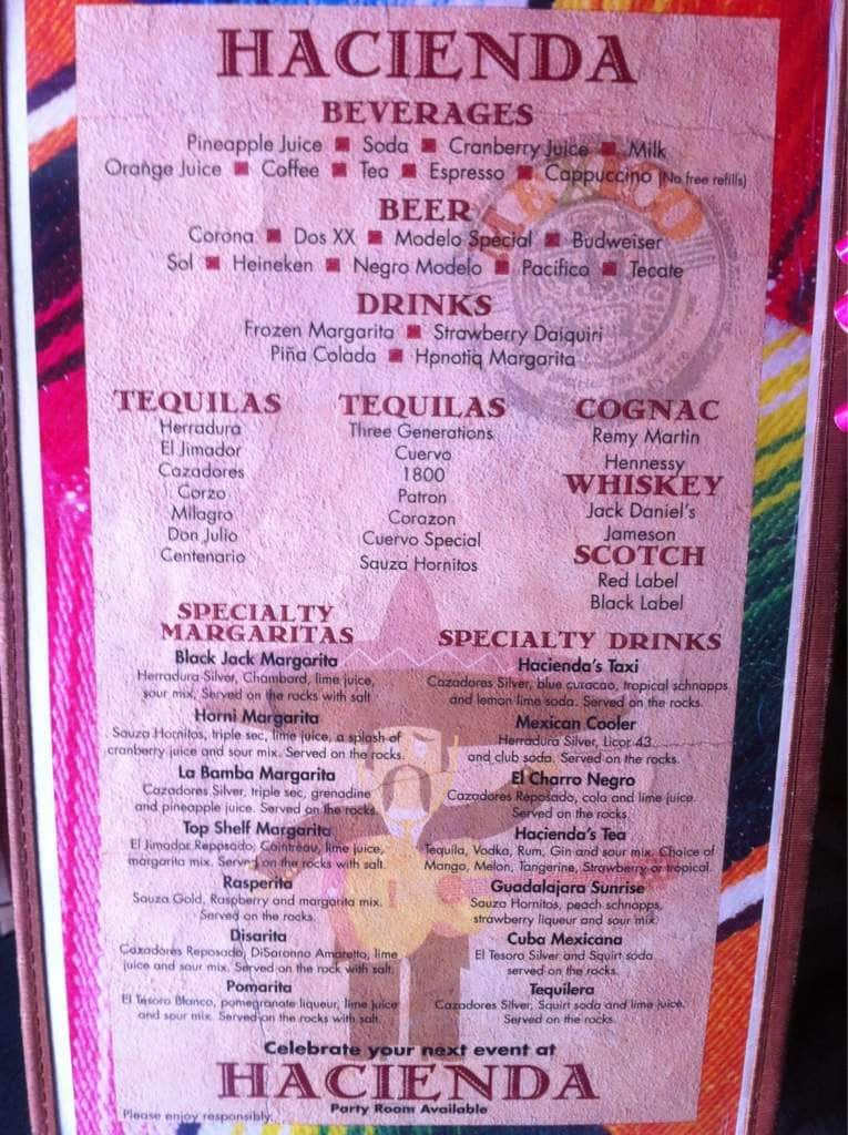 Menu at Hacienda restaurant, Goshen, NY-17M