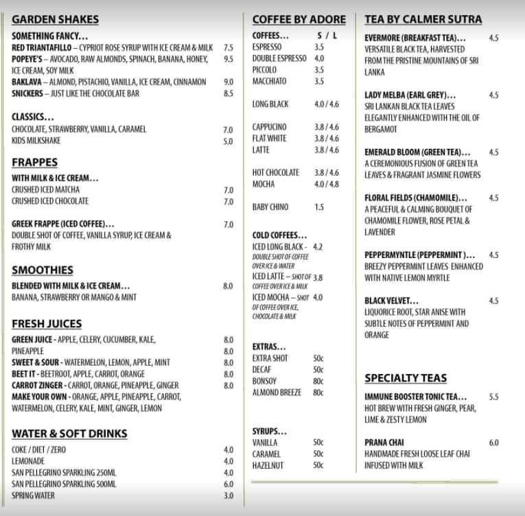 Menu at Garden House Cafe, Croydon Park