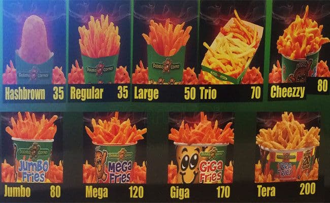 Carta del pub y bar Potato Corner - Food Court, Cebú, SM Seaside Cebu ...