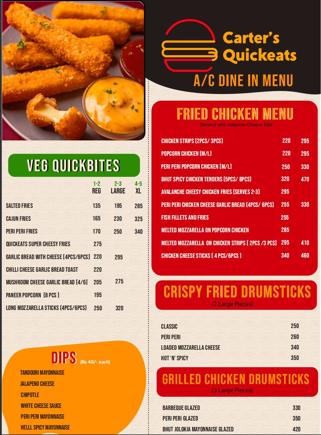 Menu of Carter's Quickeats, Carter Road, Bandra West, Mumbai