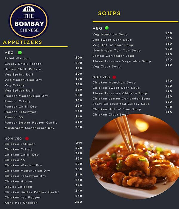 Menu of The Bombay Chinese, Near Andheri East Station, Mumbai