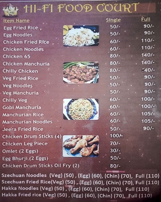 Menu of Hifi Food Court, Charminar, Hyderabad