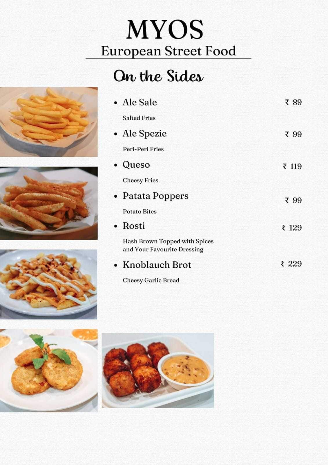 Menu at MYOS, Ahmedabad