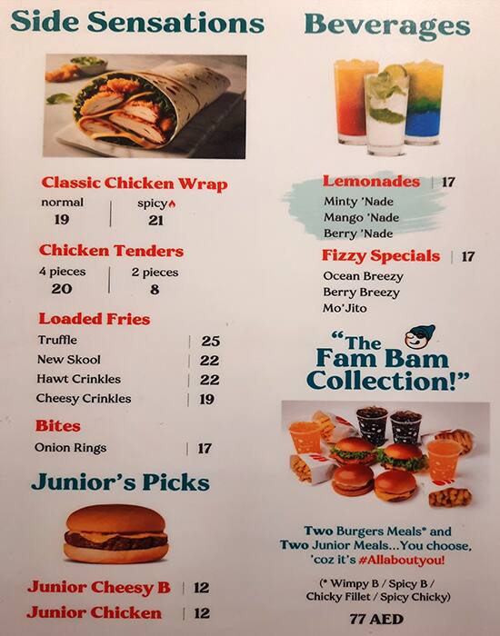 Menu of Wimpy, Al Falah City, Abu Dhabi