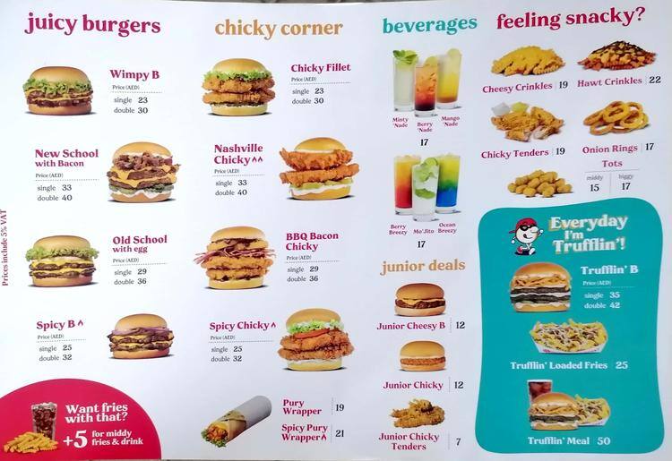 Wimpy Restaurant Menu