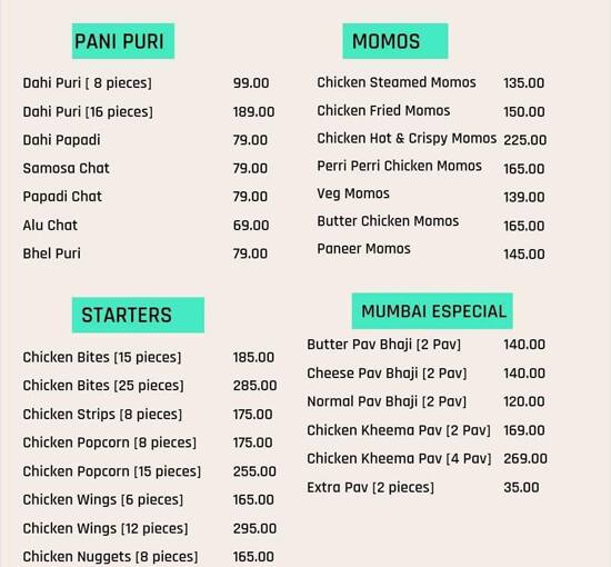 Menu of Bismillah Chat & Pani Puri House, Nadurgul, Hyderabad