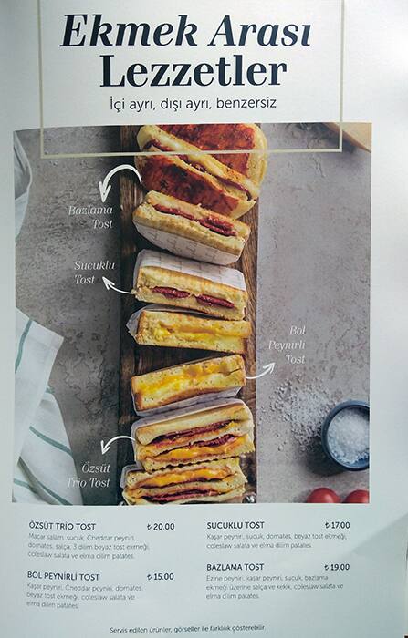 Menu at Özsüt, Istanbul, Cemal Sururi Sk. No:1