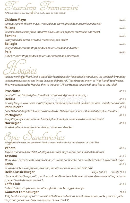 Menu at Cafe Dela Salute, Sandton