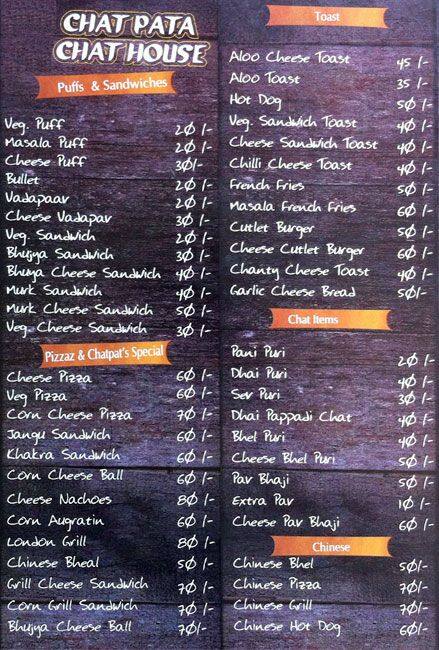 Menu at Chat Pata Chat House, Chennai, 55