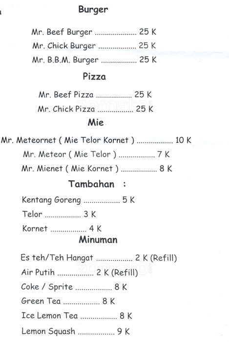 Menu at Mister Mie restaurant, Jakarta