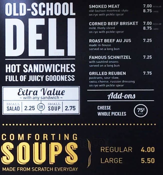 Menu at Pumpernickel's cafe, Toronto, 101 College St