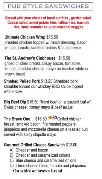 Menu at Piper's Pub and Grill, Toronto
