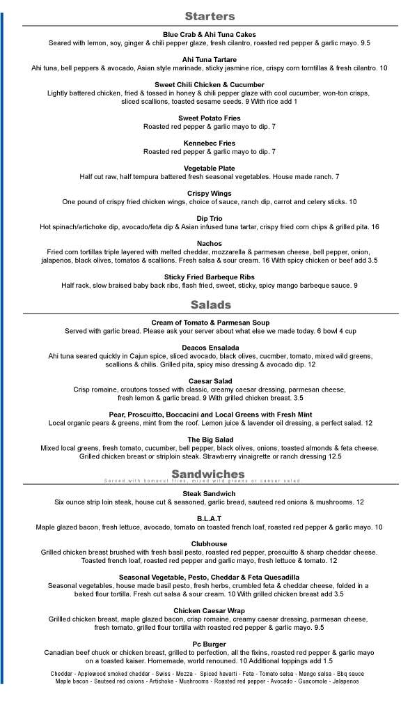 Menu at The Pepper Club, Penticton