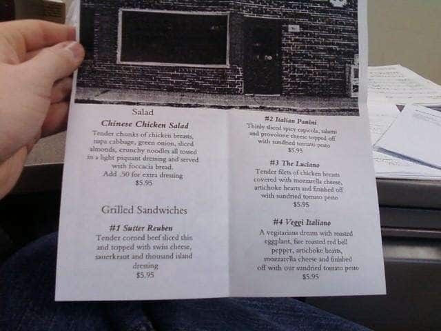 Menu at Sutter Deli restaurant, Grand Island