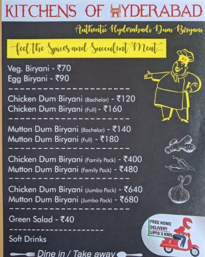 Menu of Kitchens Of Hyderabad, Hebbal, Bangalore