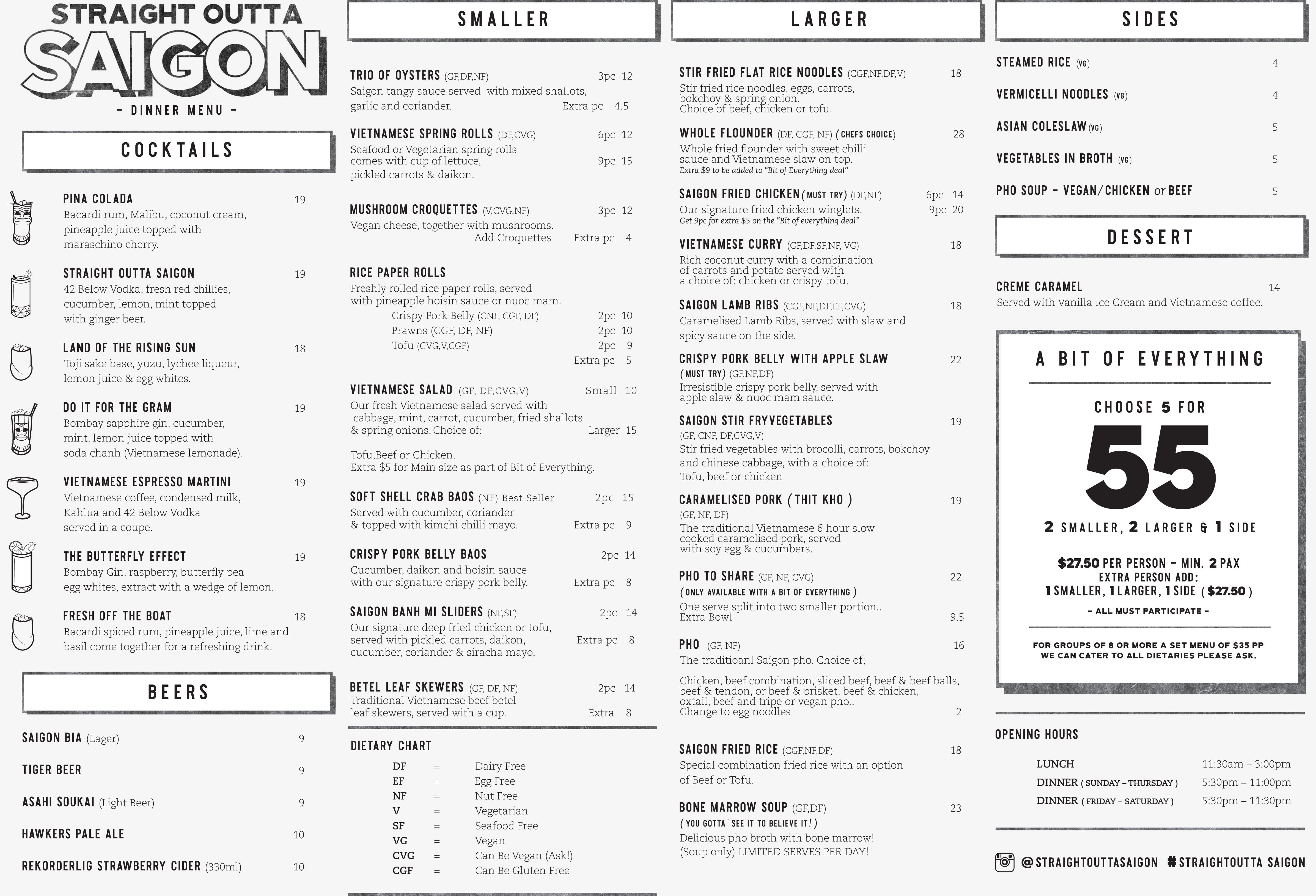 Menu at Straight Outta Saigon restaurant, Melbourne