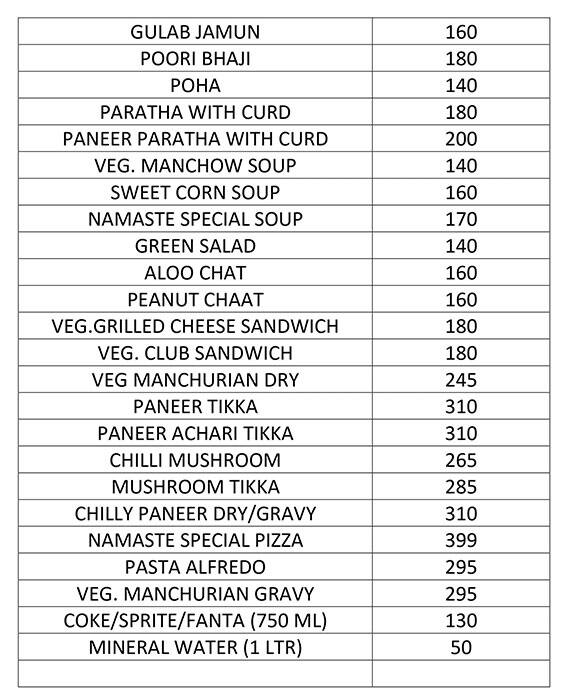 Menu at Namaste Cafe By Indira Nikunj, Rishikesh, Lane 40