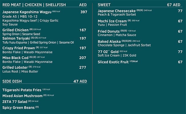 Menu at Zeta 77 Restaurant Dubai, Dubai