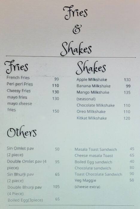 Menu of Fries & Shakes, Mira Road, Mumbai