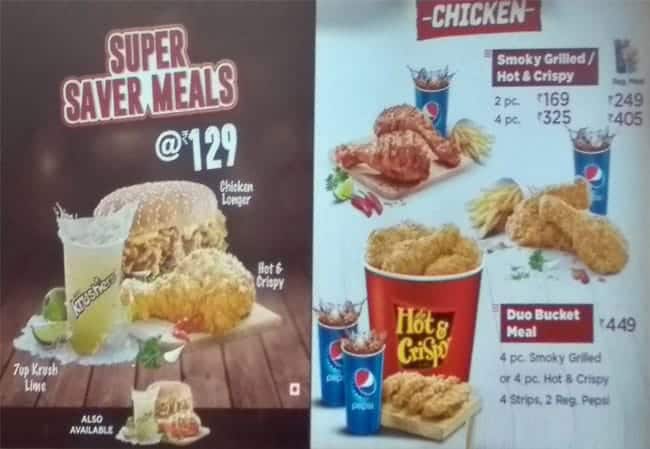 Menu at KFC, Allahabad, Civil Lines Bus Stand