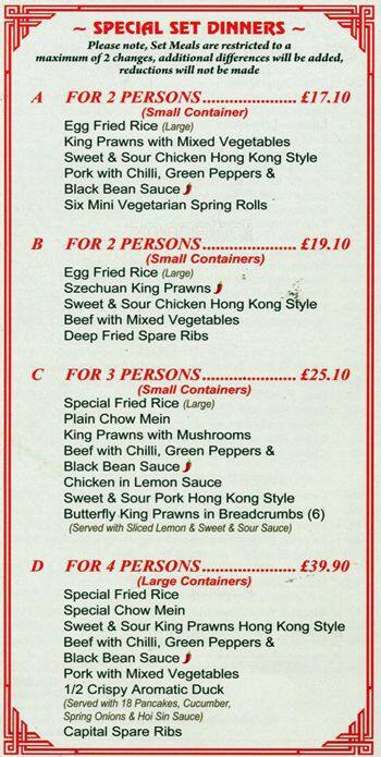 Menu at Peng An Chinese fast food, London