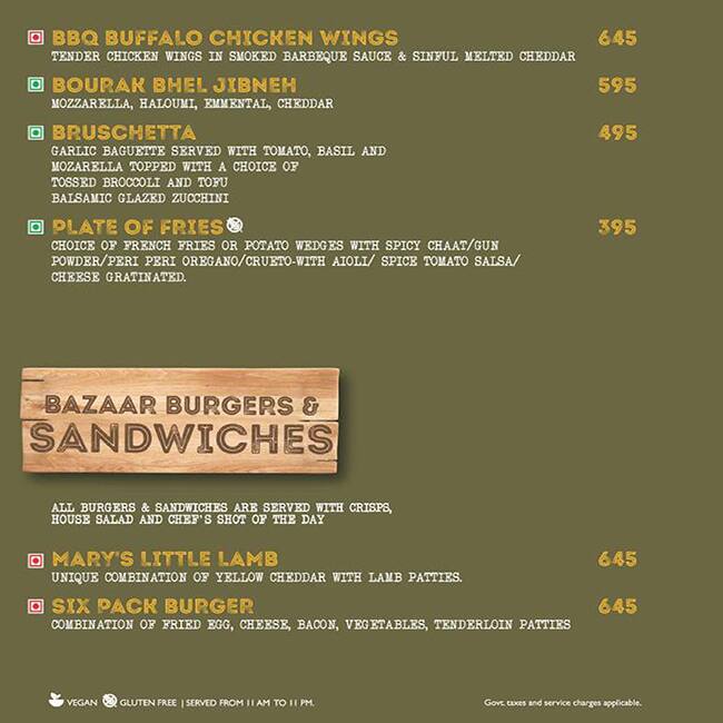 Menu at Bazaar All Day Diner, Chennai