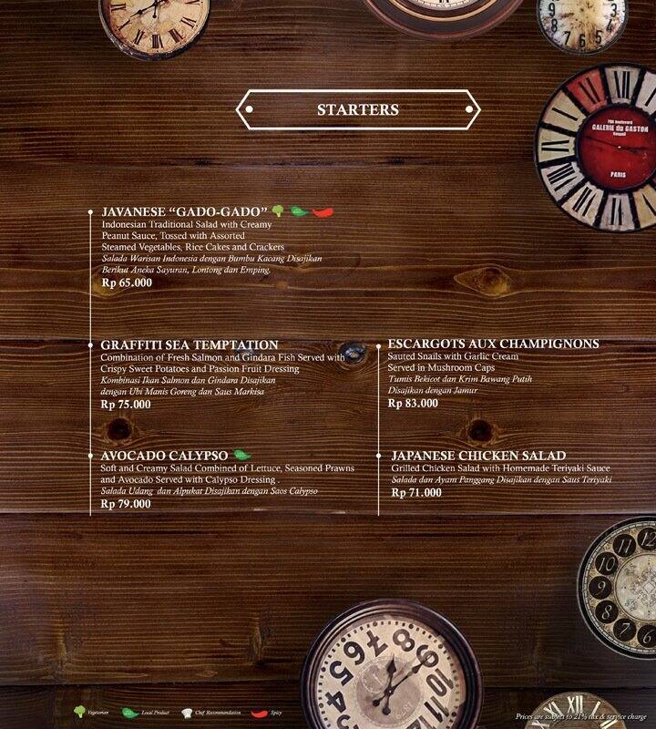 Menu at Graffiti Restaurant, South Jakarta, Jl. R.A. Kartini No.18